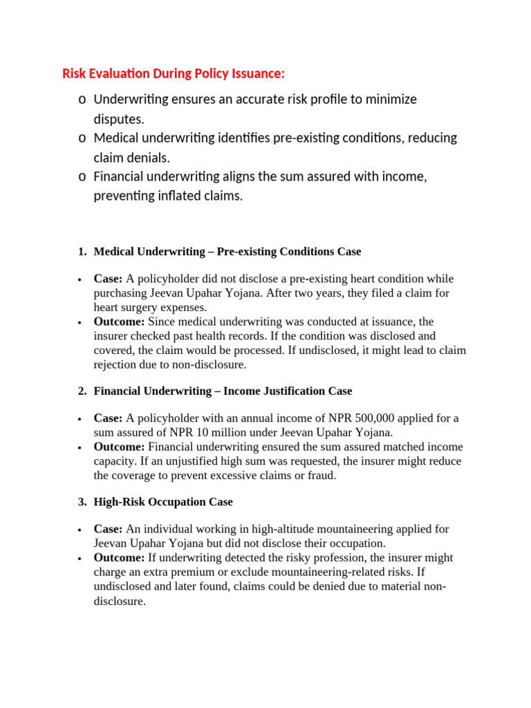 Risk Evaluation During Policy Issuance | PDF | Insurance | Life Insurance