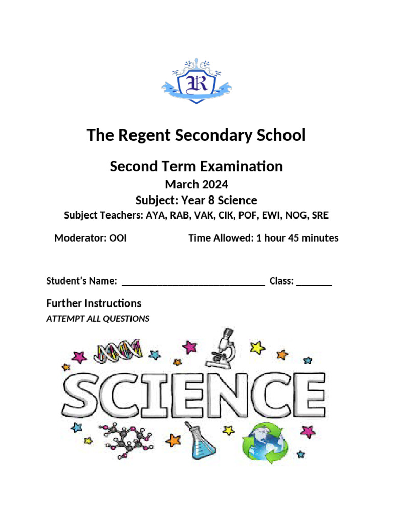 Year 8 Science Term 2 Exams and Mark Scheme | PDF