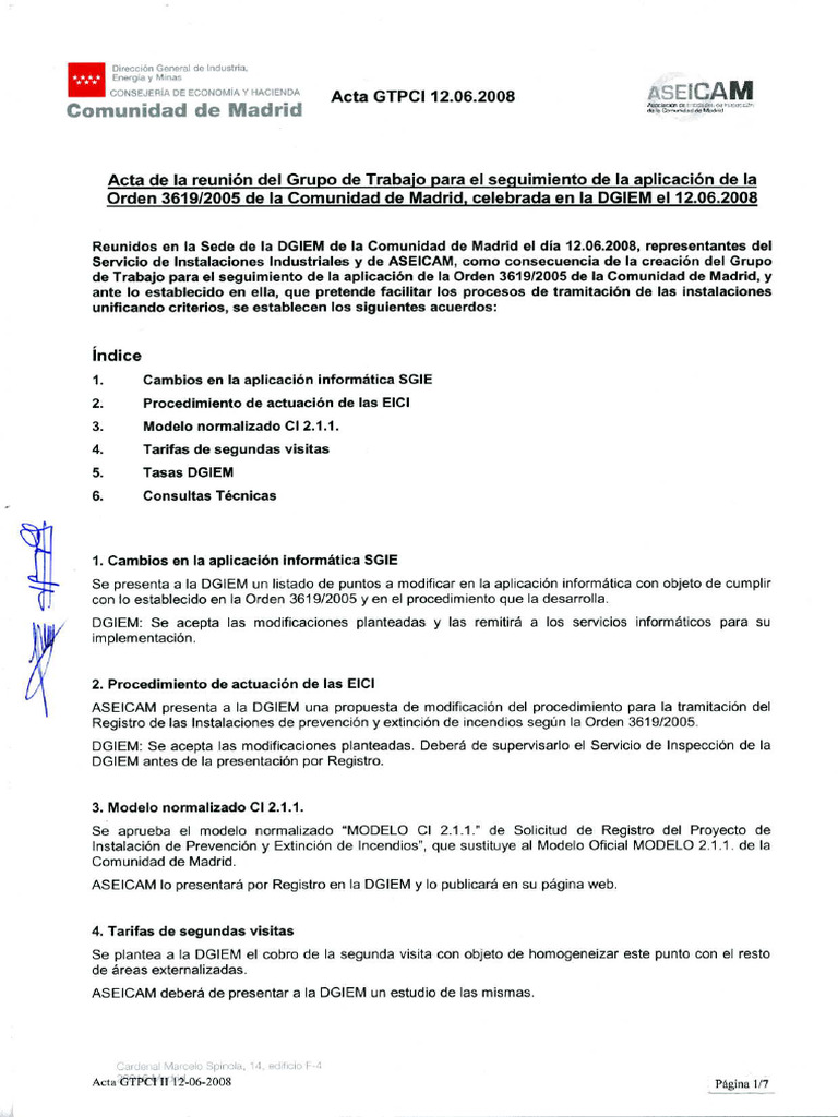 Acta II Grupo Trabajo Contraincendios Industrial 2008 | PDF