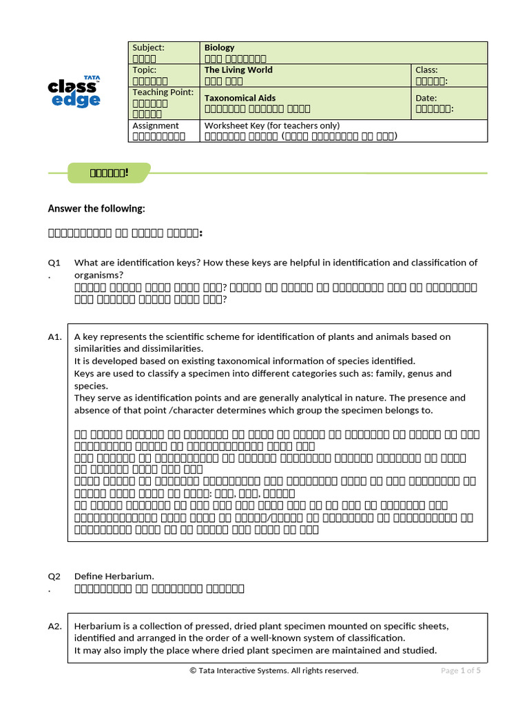 WS01 ANS T2 TP6 Taxonomical Aids | PDF