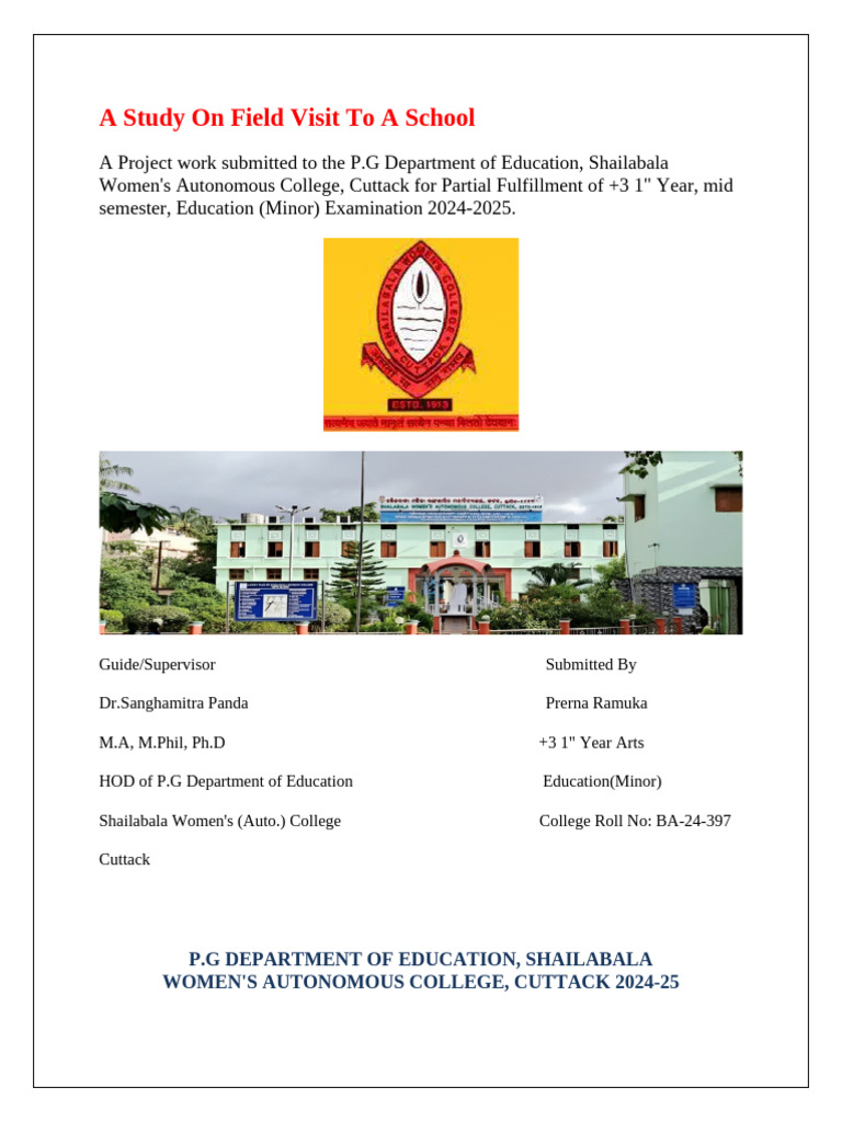 A Study On Field Visit To A School | PDF | Teachers | Curriculum