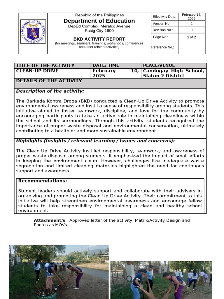 Clean-Up Drive Activity | PDF