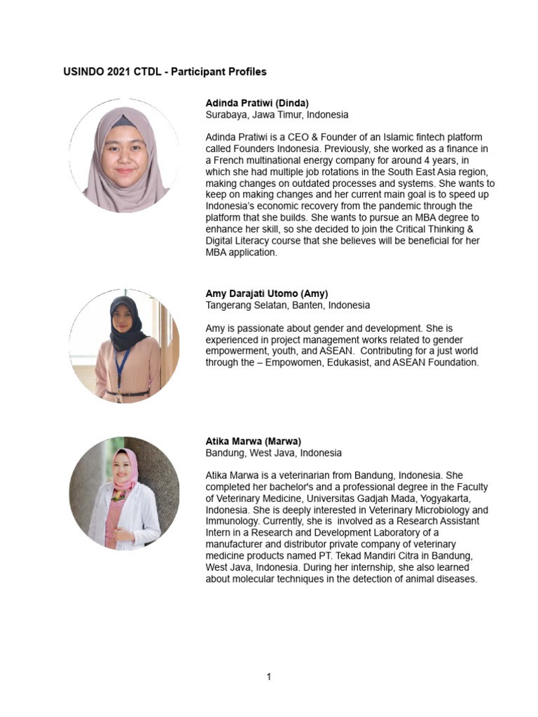 USINDO 2021 CTDL Participant Profiles | PDF | Indonesia