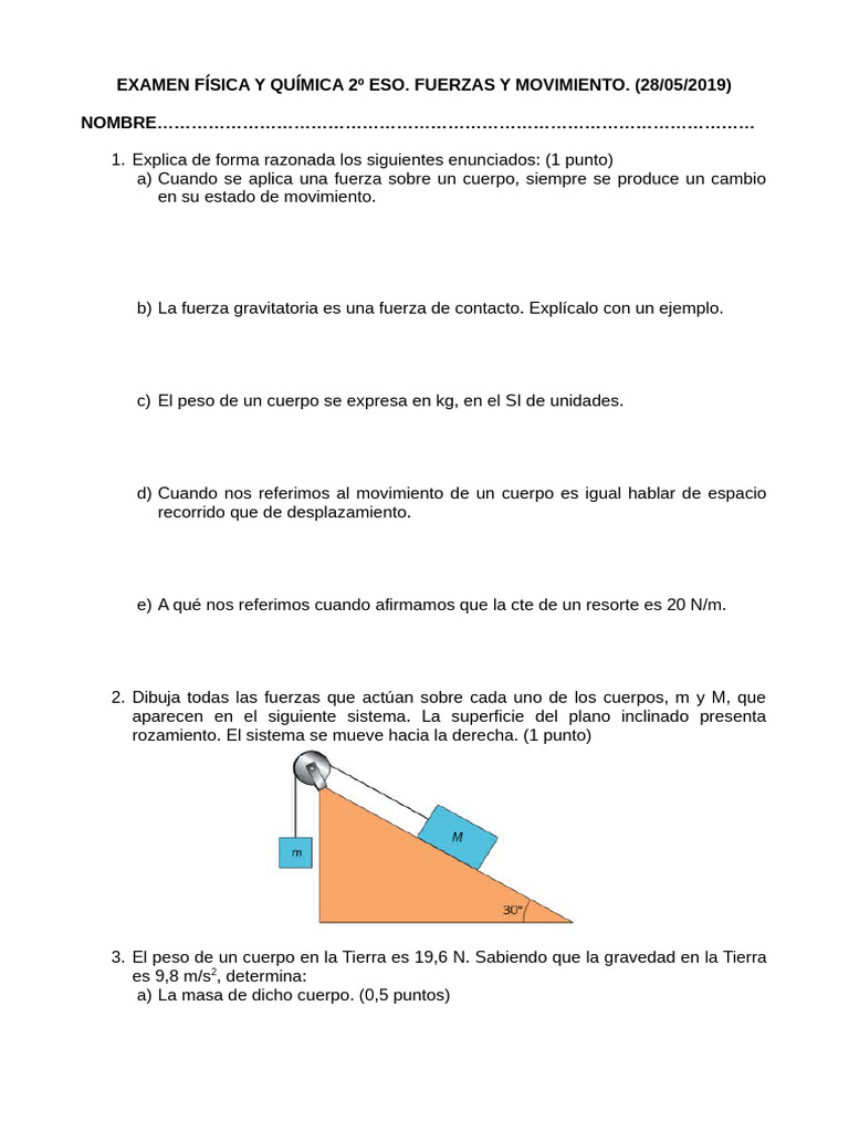 Examen Fuerzas y Movimiento 2º ESO | PDF