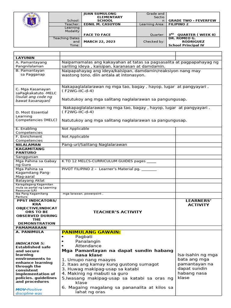 Cot 3 Ednil Fil Detailed 2023 Paglalarawan | PDF