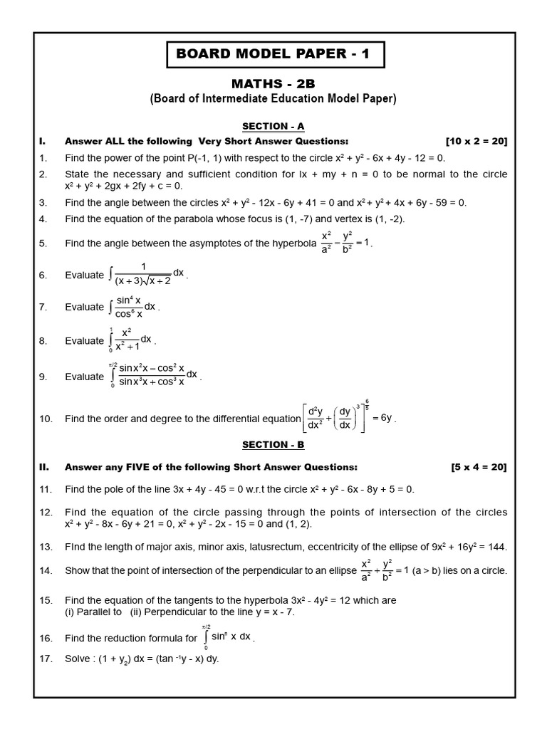 2B Model Papers | PDF | Ellipse | Perpendicular