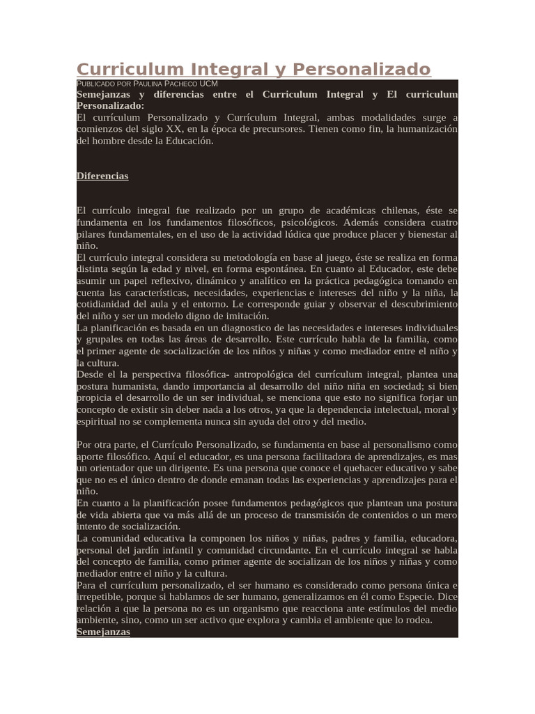 Curriculum Integral y Personalizado | PDF | Plan de estudios | Cognición