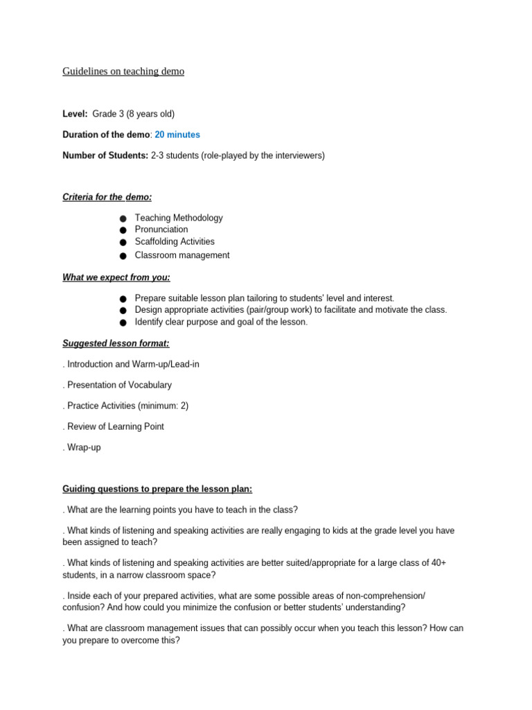 [Primary] Guidlines on teaching demo | PDF