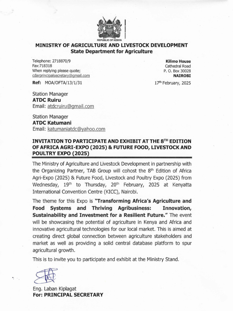 Invitation To Participate and Exhibit at The 8th Edition of Africa Agri ...