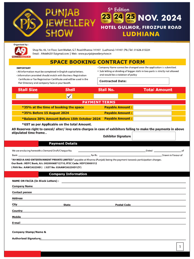 A9 Media Contract Form 2024 Ludhiana Edition 2024 | PDF