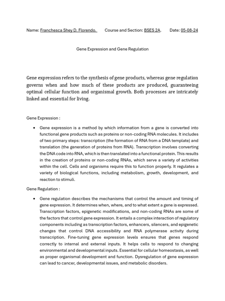 Gene Expression & Regulation Guide | PDF