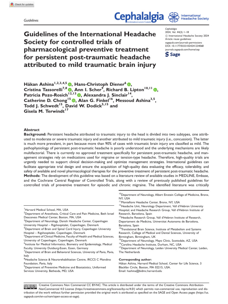 Ashina Et Al 2024 Guidelines of The International Headache Society For Controlled Trials of ...