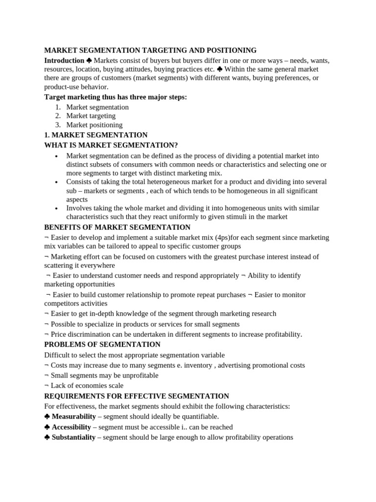 Marketing Strategy Notes Topic 3 | PDF | Marketing | Market Segmentation