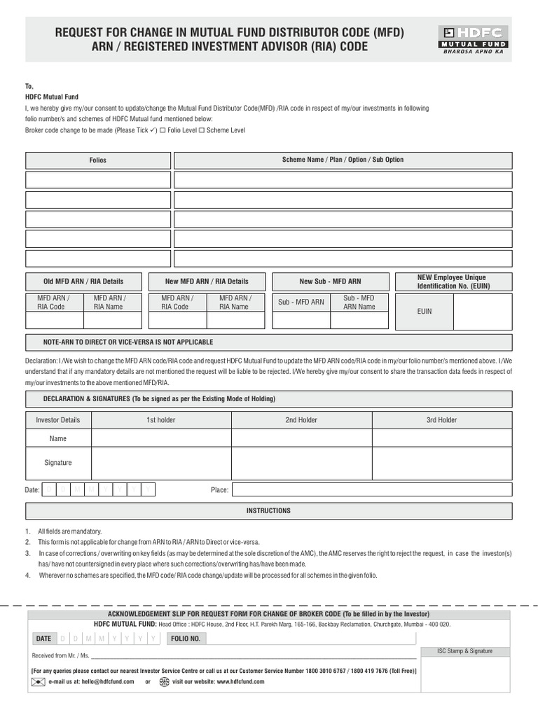 Request Form For Change of Broker - RIA Code | PDF | Financial Services | Investing