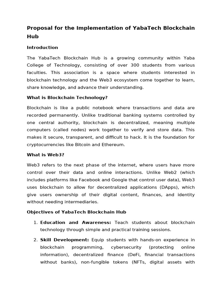 Proposal For The Implementation of YabaTech Blockchain Hub | PDF | Computing