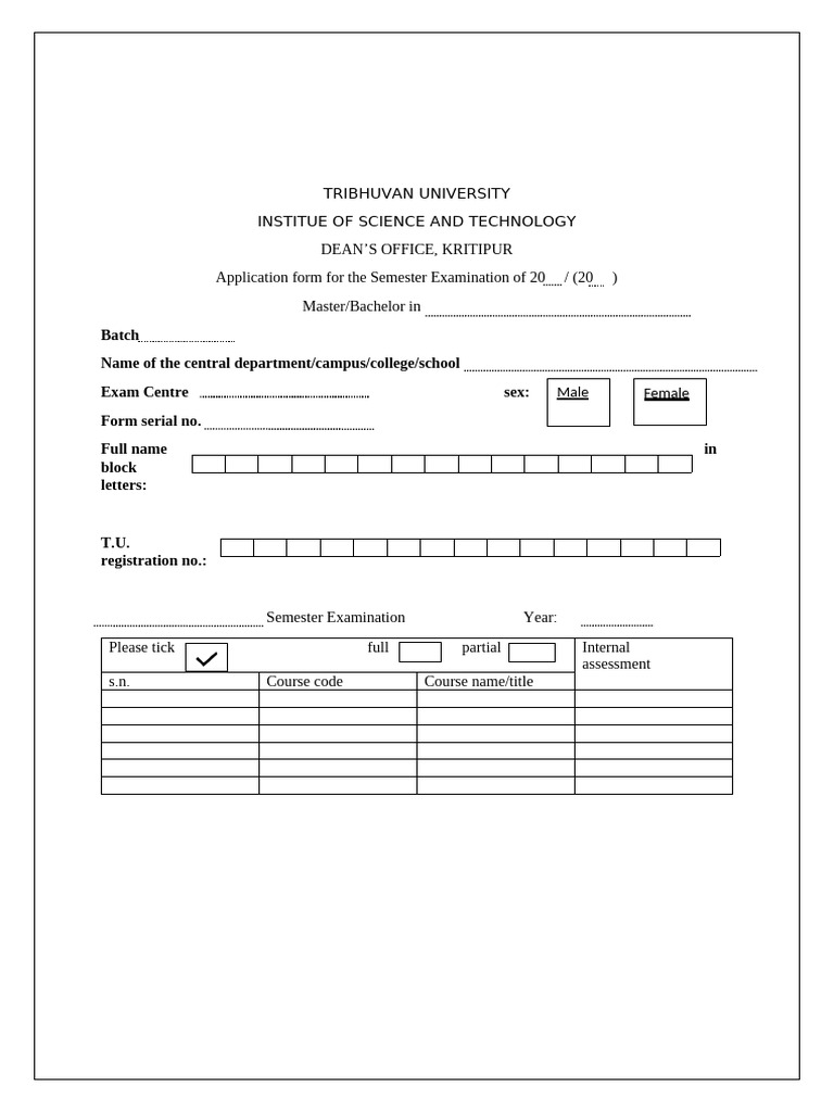 TU Semester Exam Application Form | PDF