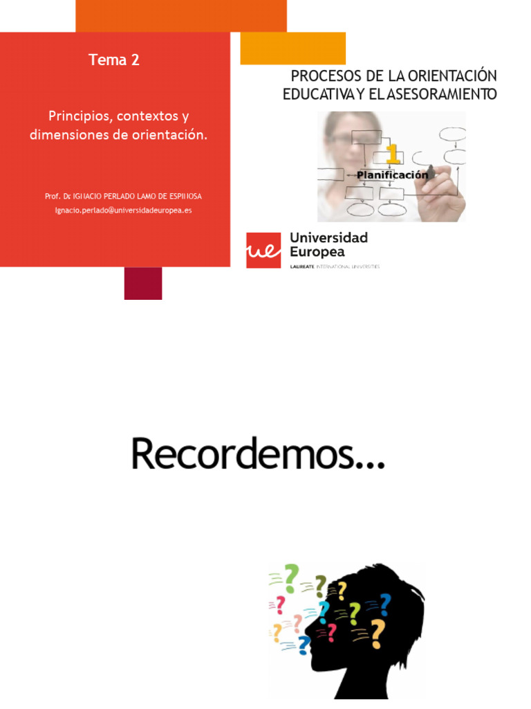 Tema 2. Principios Contextos y Dimensiones de Orientación. | PDF | Plan de estudios ...
