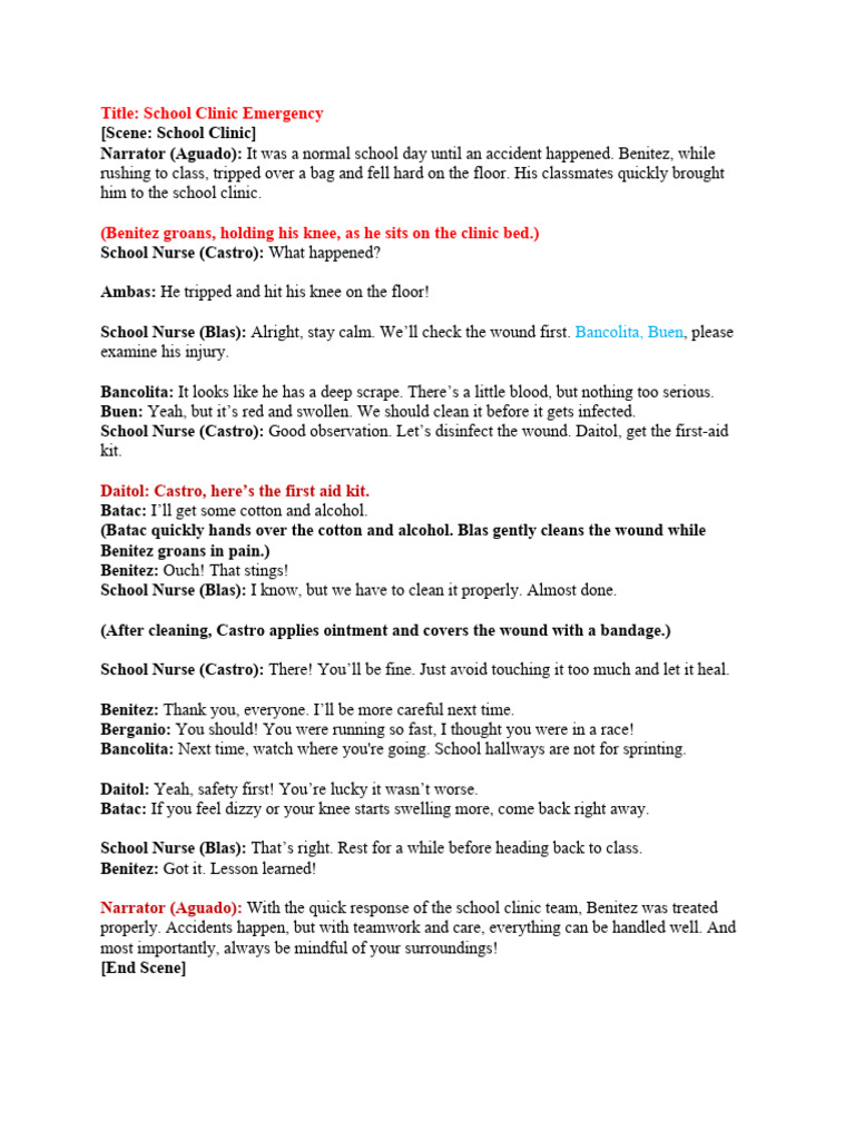 Title: School Clinic Emergency: Daitol: Castro, Here's The First Aid Kit | PDF