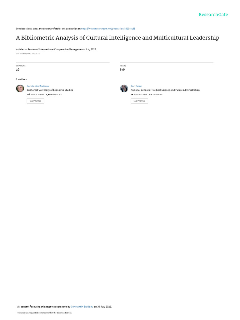 A Bibliometric Analysis of Cultural Intelligence and Multicultural Leadership | PDF | Leadership ...