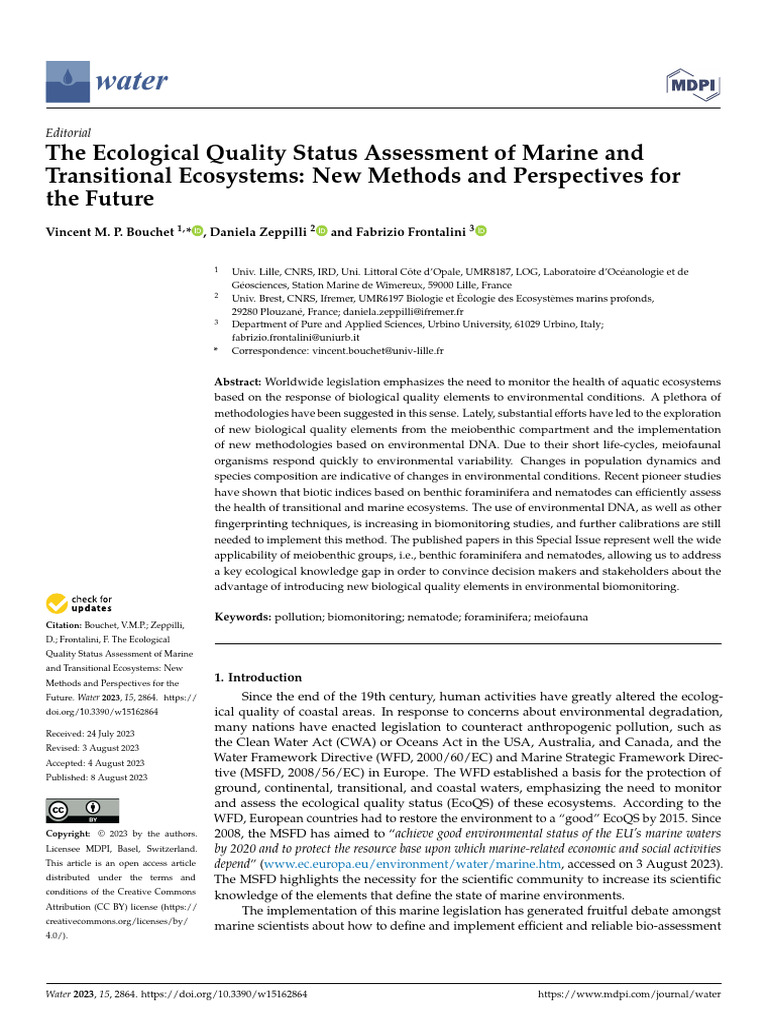 The Ecological Quality Status Assessment of Marine and Transitional ...