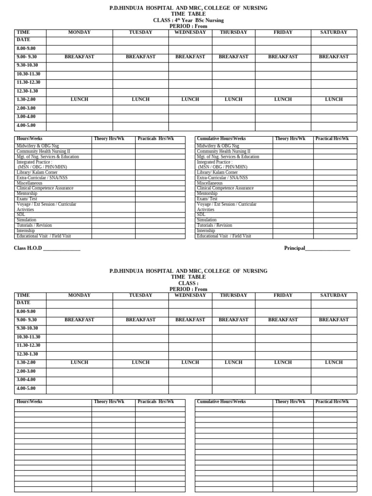 4th Year Time Table 2024-2025 NEW | PDF | Motherhood | Maternal Health
