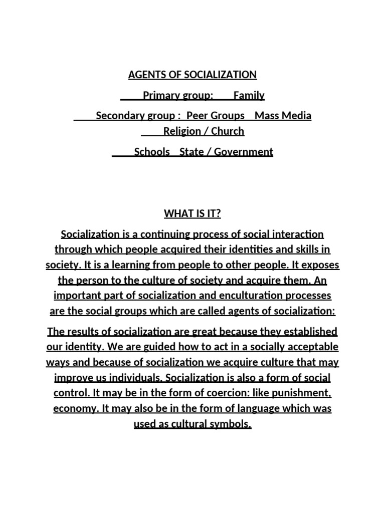 Agents of Socialization | PDF