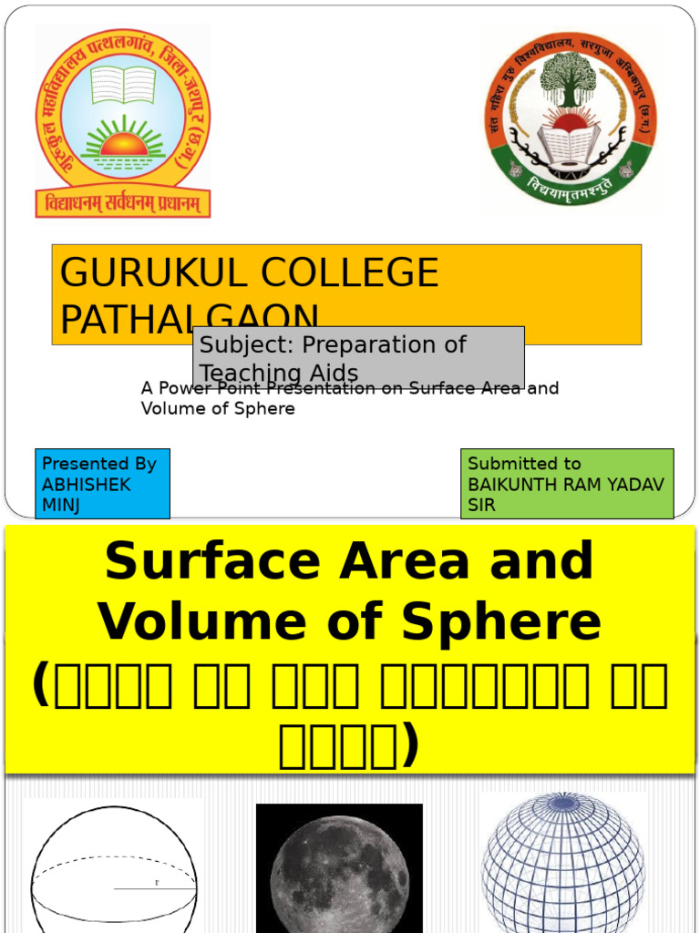 ABHISHEK MINJ Surface Area and Volume of Sphere | PDF | Sphere | Area