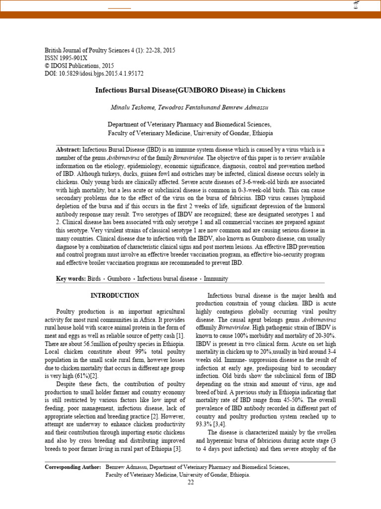 Gumboro Disease in Poultry: Overview | PDF | Infection | Microbiology