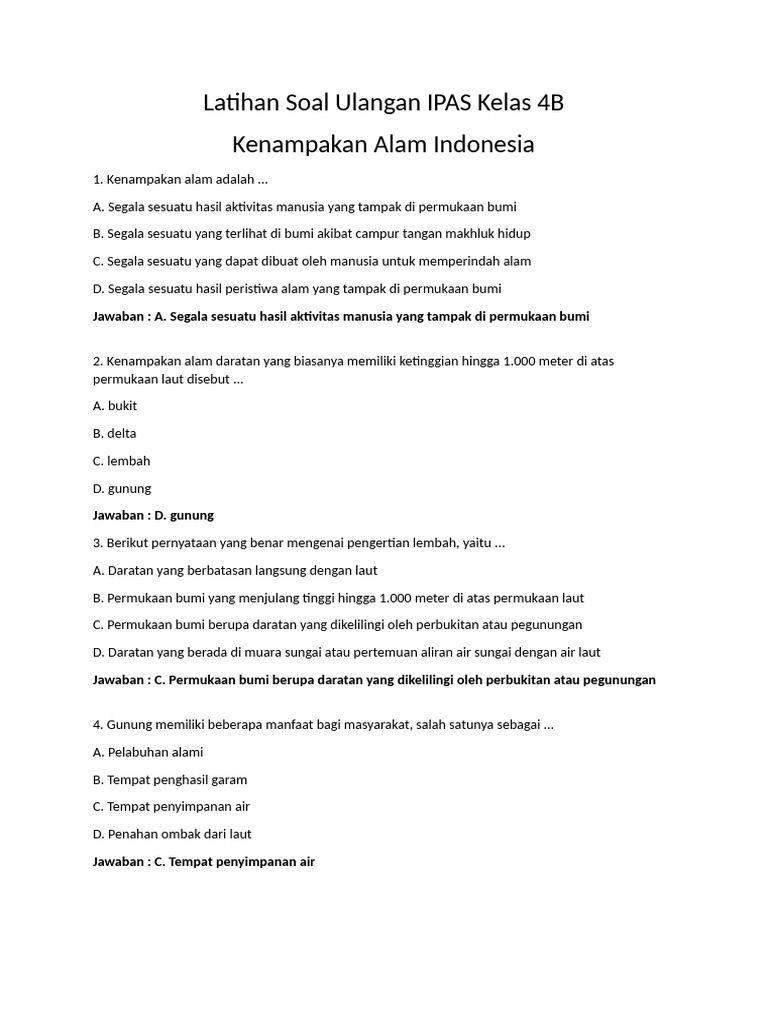 Latihan Soal Ulangan IPAS Kelas 4B | PDF
