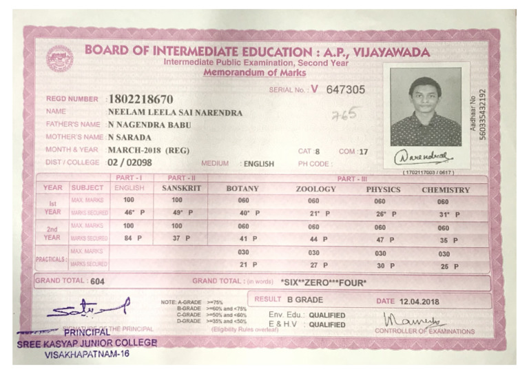 12th Marks Sheet | PDF