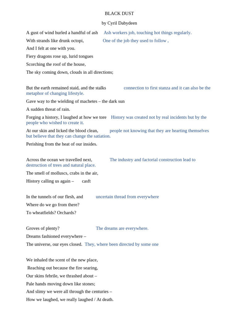 Black Dust: A Poetic Reflection | PDF