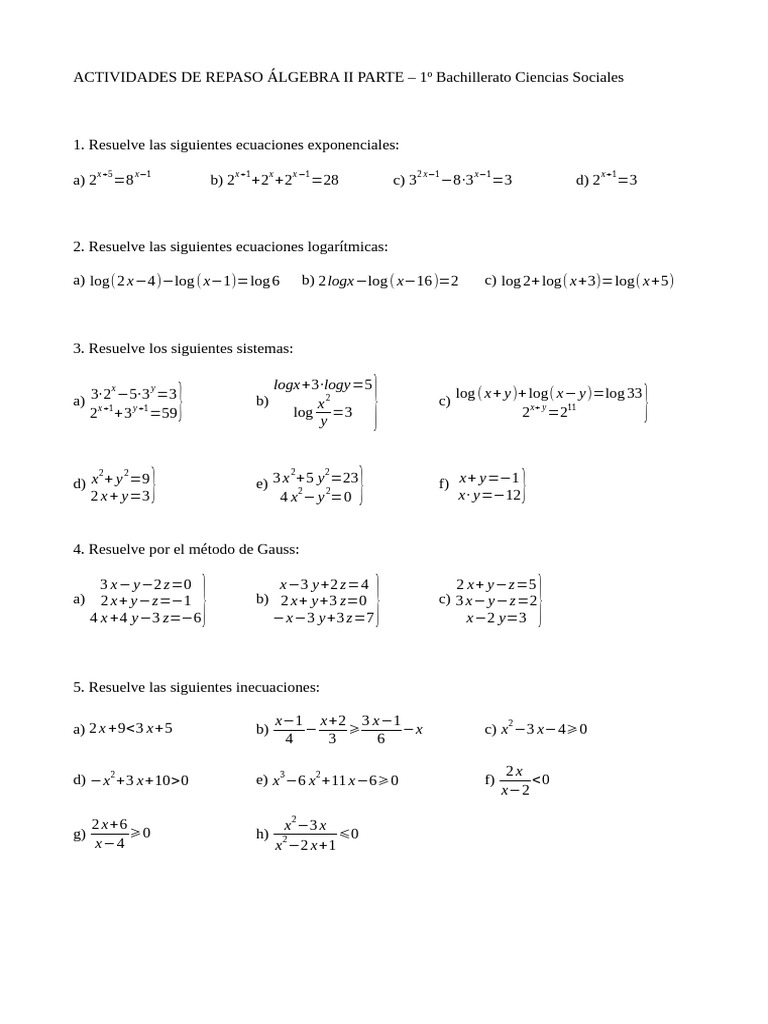 Repaso álgebra II parte | PDF | Análisis matemático | Matemáticas