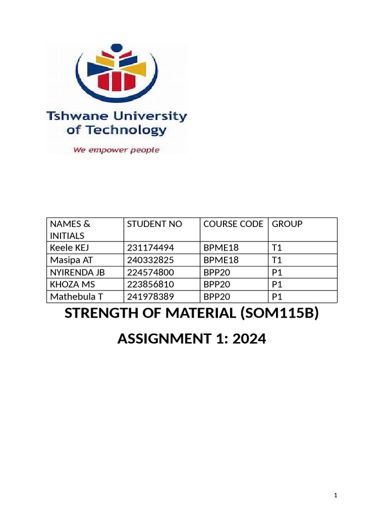 Strength of Materials Assignment 2024 | PDF | Bending | Physical Chemistry