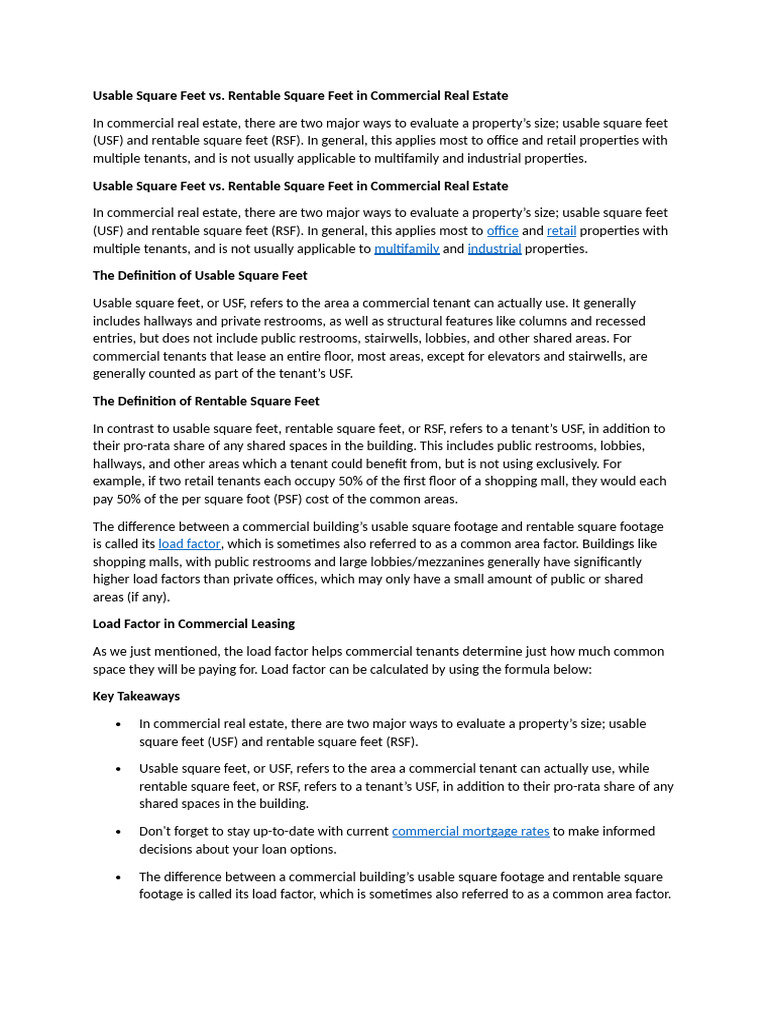 Rentable Usable and Assignable Area Diff Term Template | PDF ...