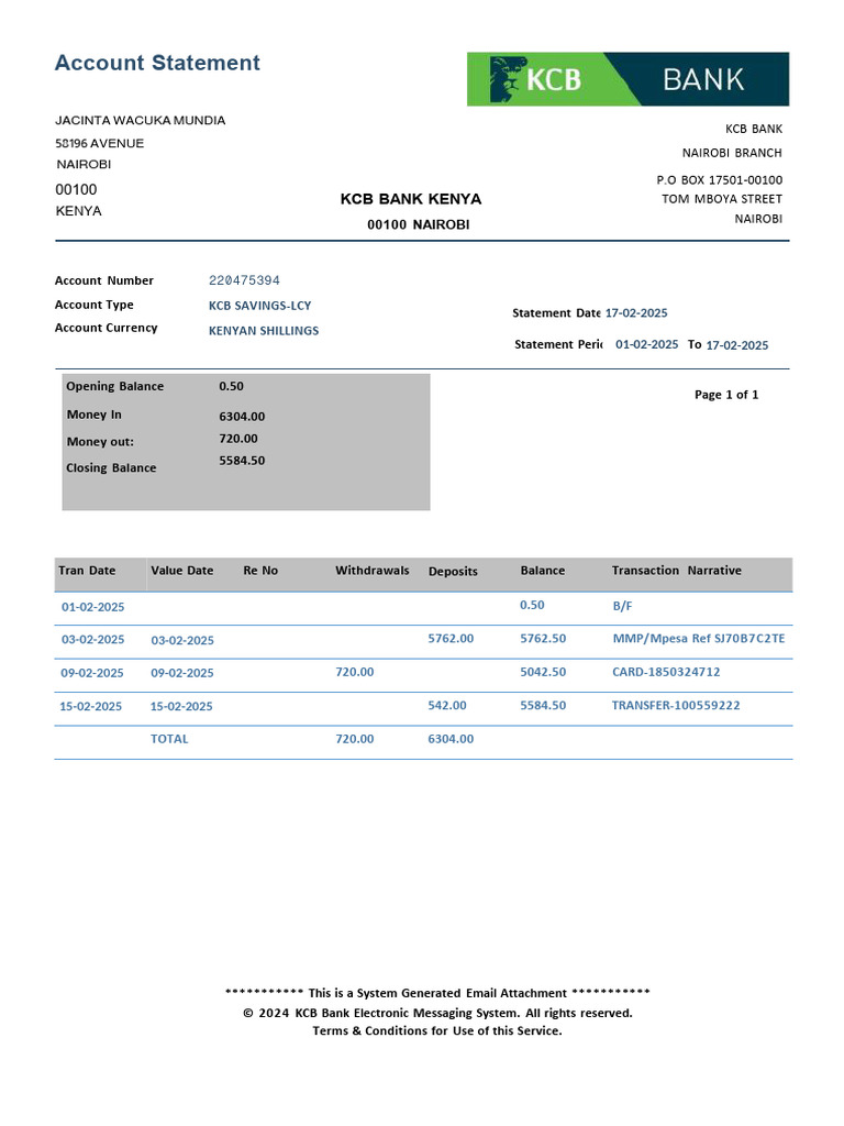 Jacinta Mundia Bank Statement | PDF | Foreign Exchange Market ...