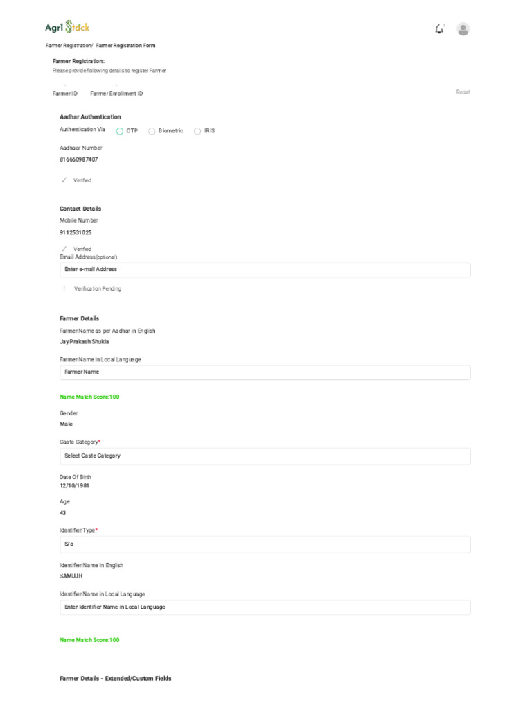 Farmer Registration Form Details | PDF