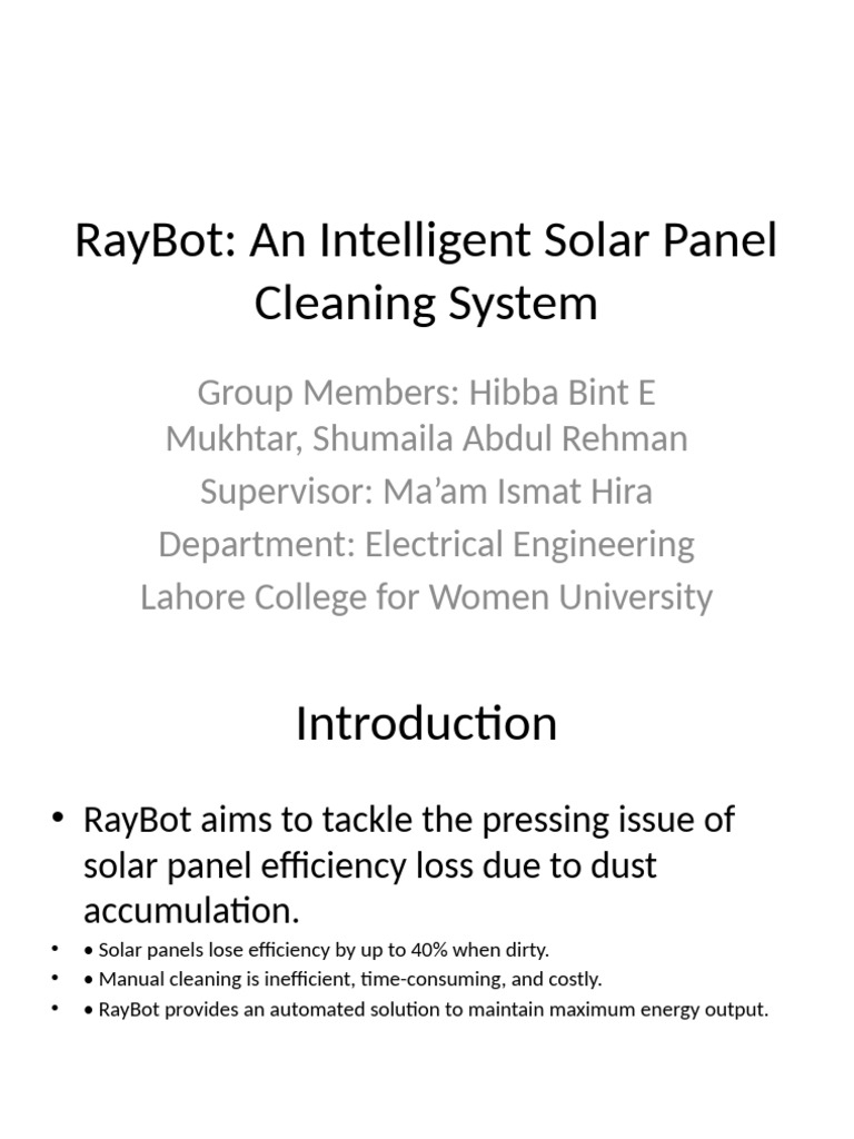 RayBot FYP More Detailed Presentation | PDF | Solar Panel