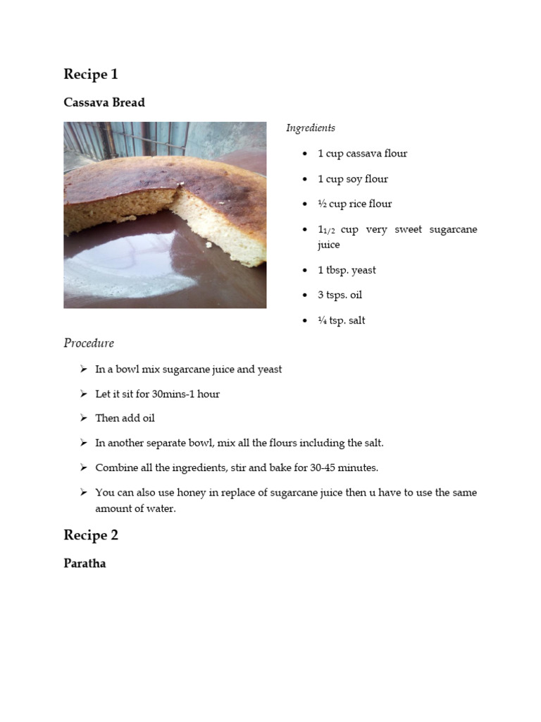 Cassava Bread, Paratha, Ban and Vegitable Bread.. | PDF | Breads | Dough