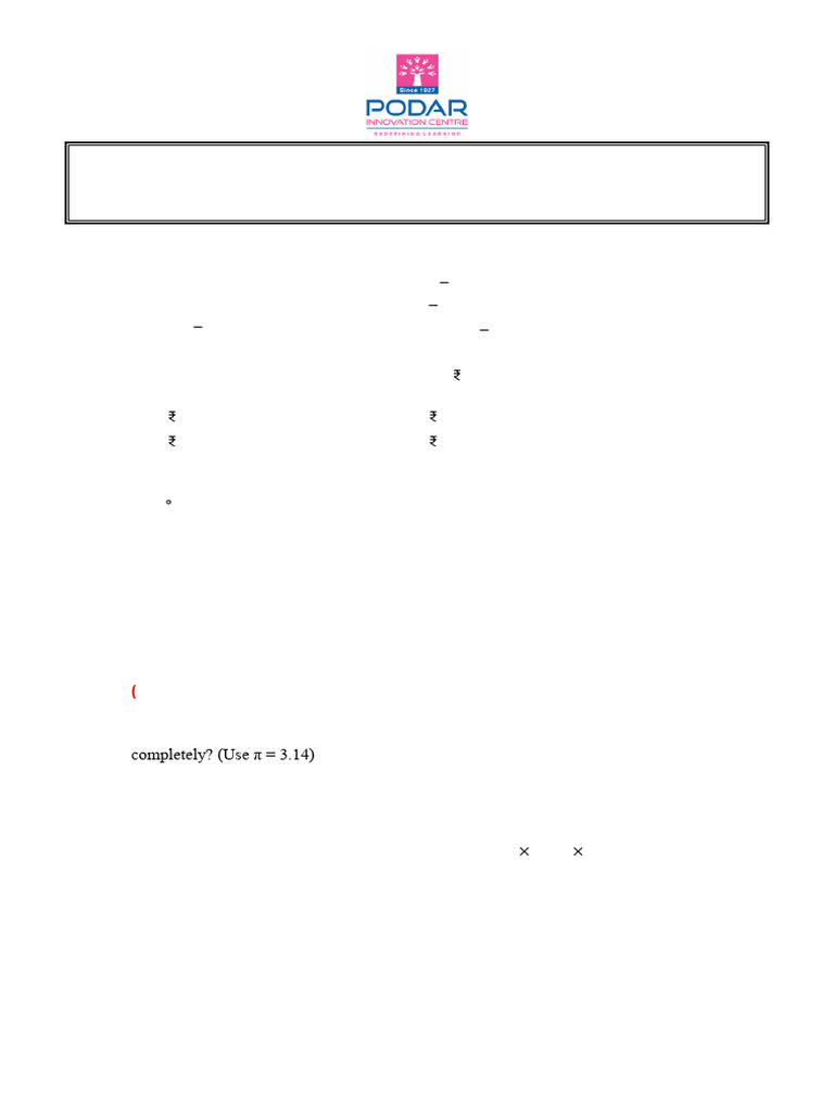 As Ia CB Viii Math Pen Paper Test | PDF | Area