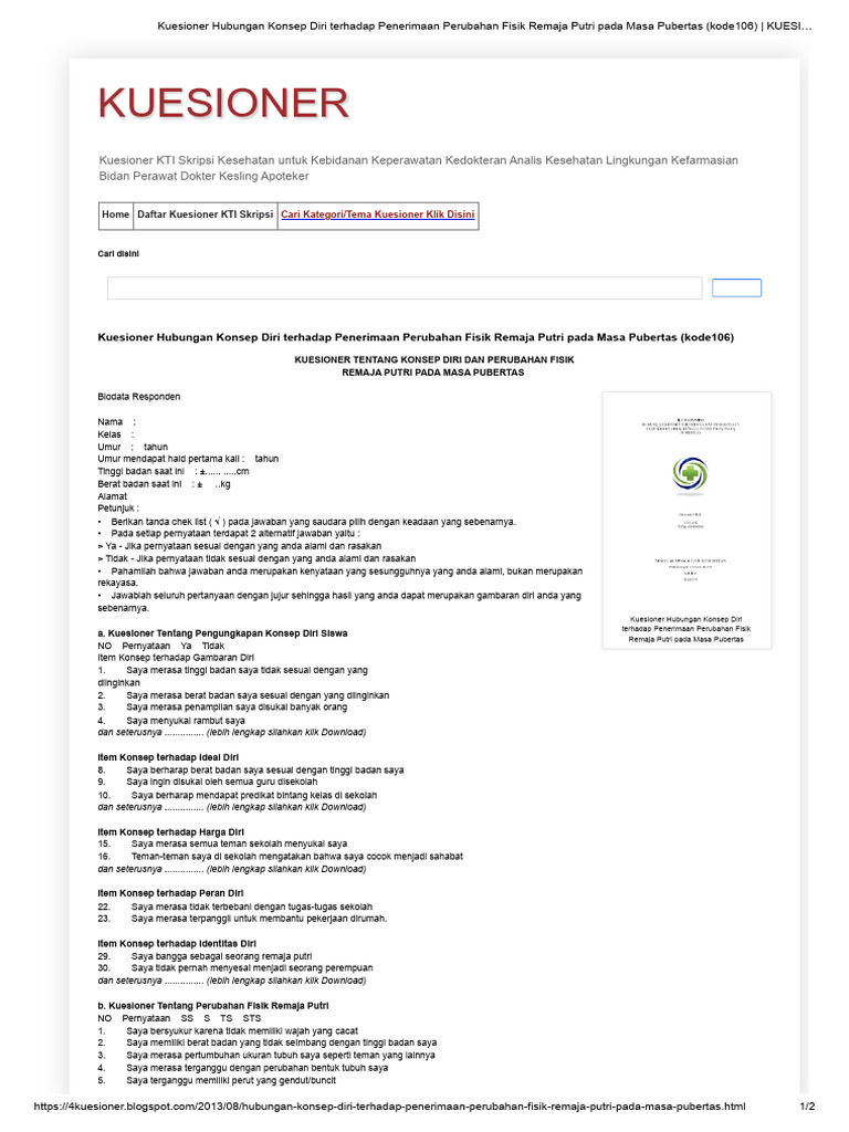 Kuesioner Konsep Diri Remaja Putri | PDF