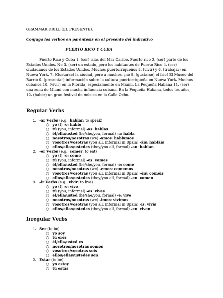 Conjugación de Verbos en Presente | PDF | Plural | Conjugación gramatical