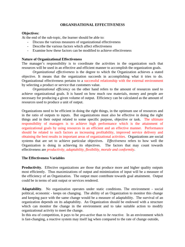 Understanding Organizational Effectiveness | PDF | Goal | System