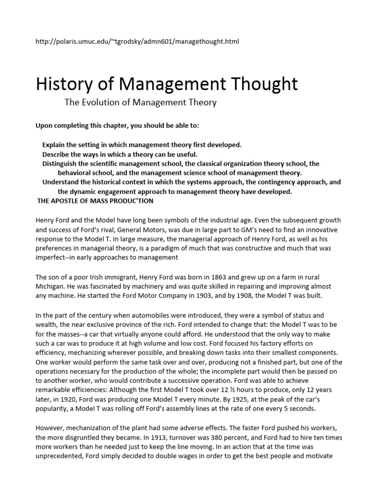 History of Management Thought | PDF | Bureaucracy | Theory