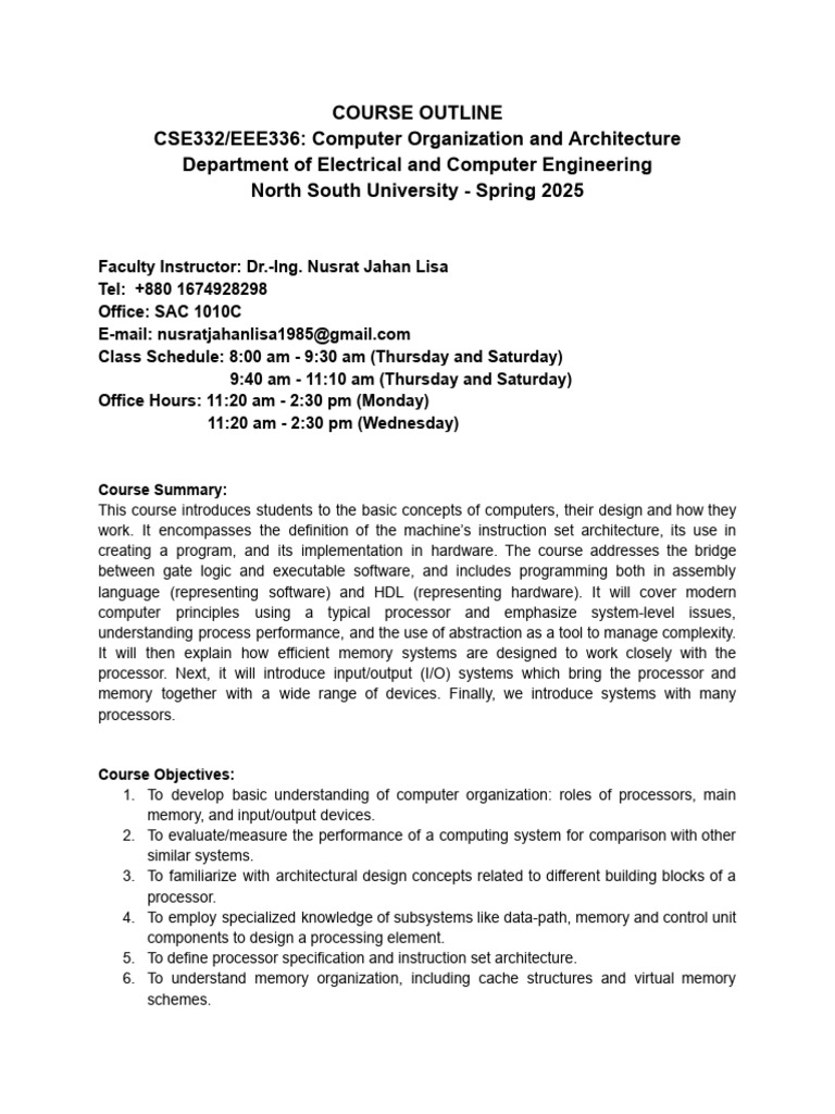 CSE332 Spring2025 Outline | PDF | Central Processing Unit | System