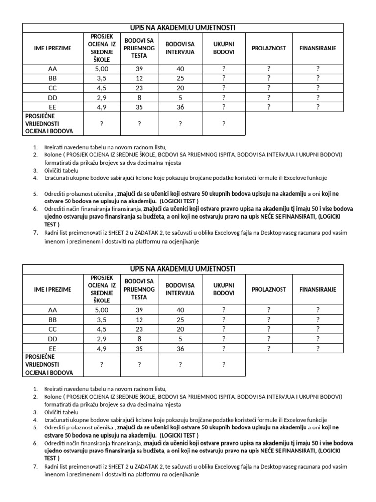 Vjezba Zadatak U Excelui Logicki Test | PDF