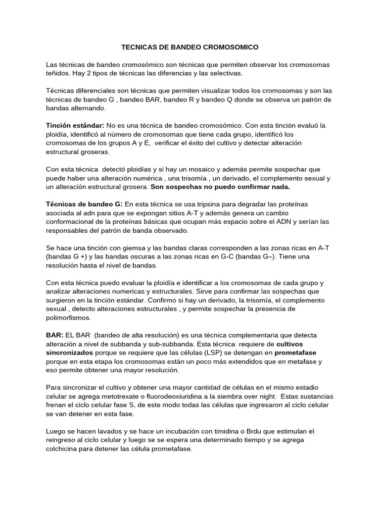 Técnicas de Bandeo Cromosómico | PDF | Cromosoma | Citogenética