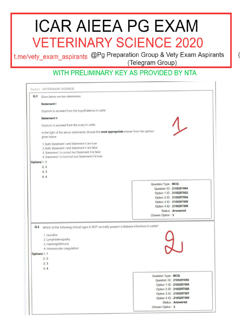 ICAR AIEEA Veterinary Science 2020 Question Paper | PDF
