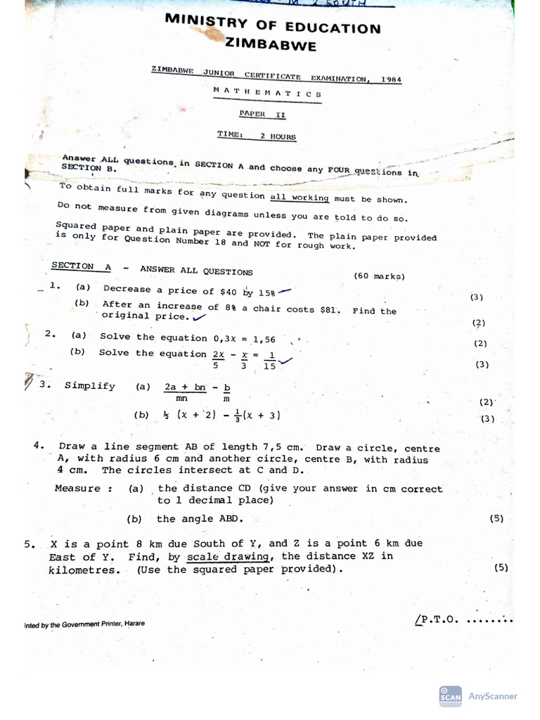ZJC Maths p2 1984 | PDF