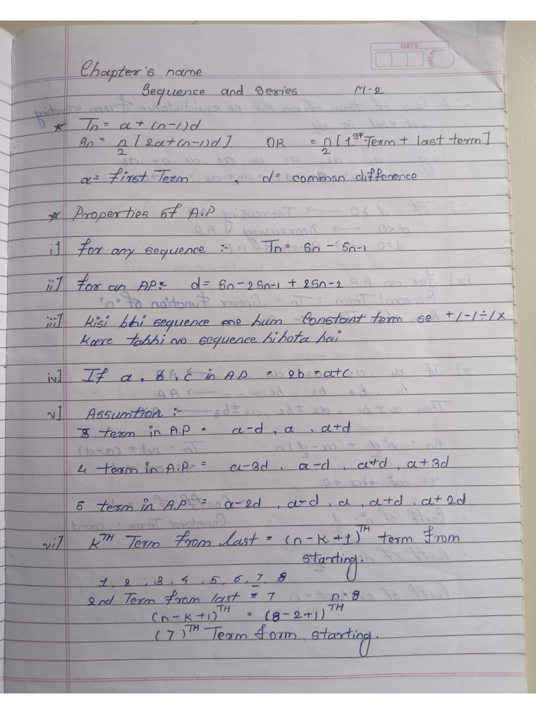 11th Sequence and Series Note - JEE SHORT NOTES | PDF