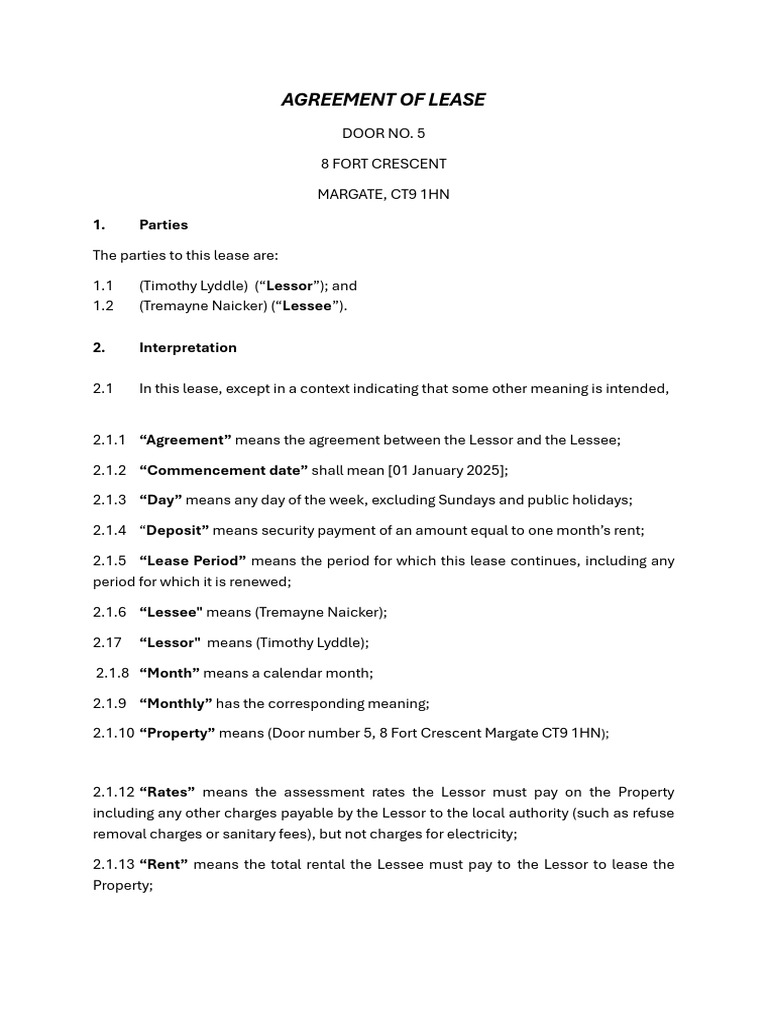 Agreement of Lease - 8 Fort Cres | PDF | Lease | Breach Of Contract